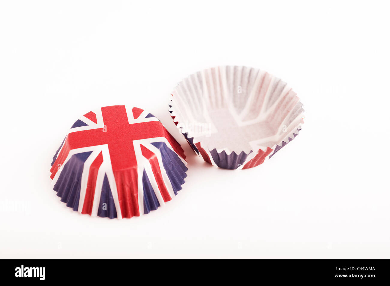 union jack cake cases on a white background Stock Photo - Alamy