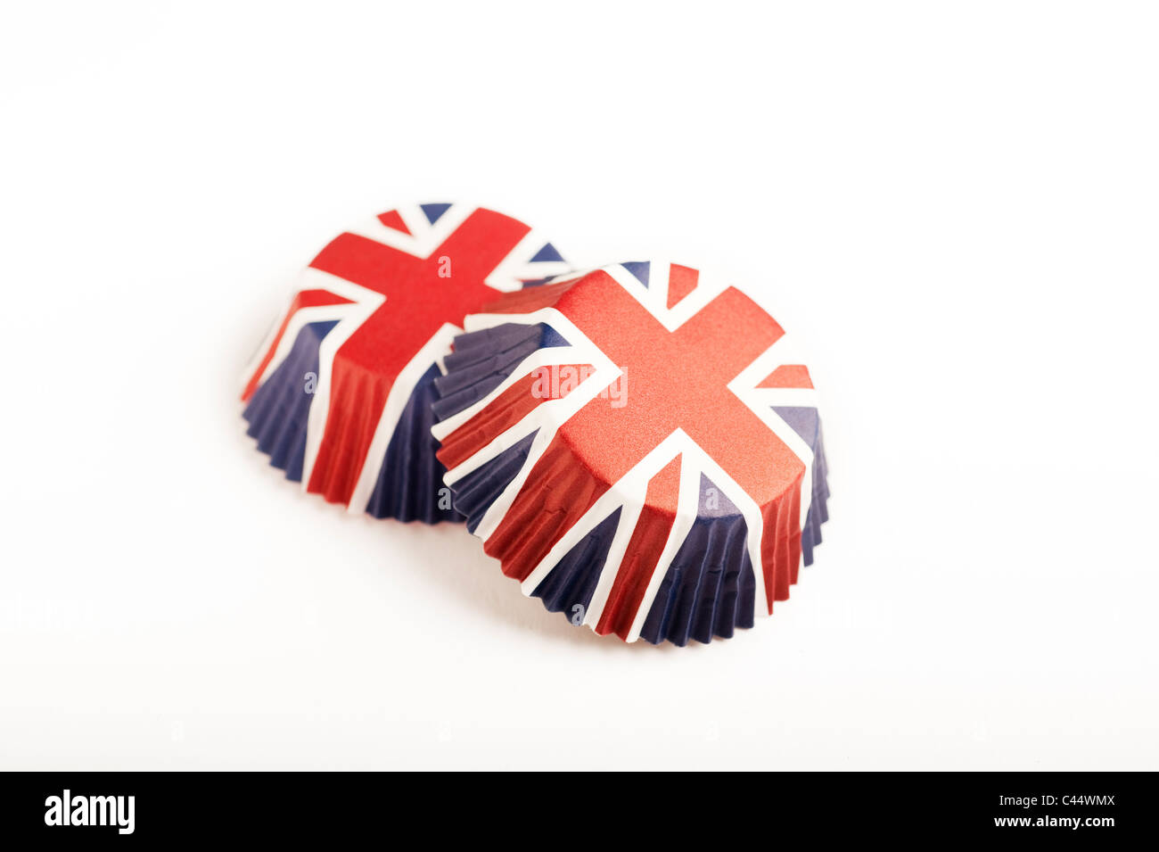 union jack cake cases on a white background Stock Photo - Alamy