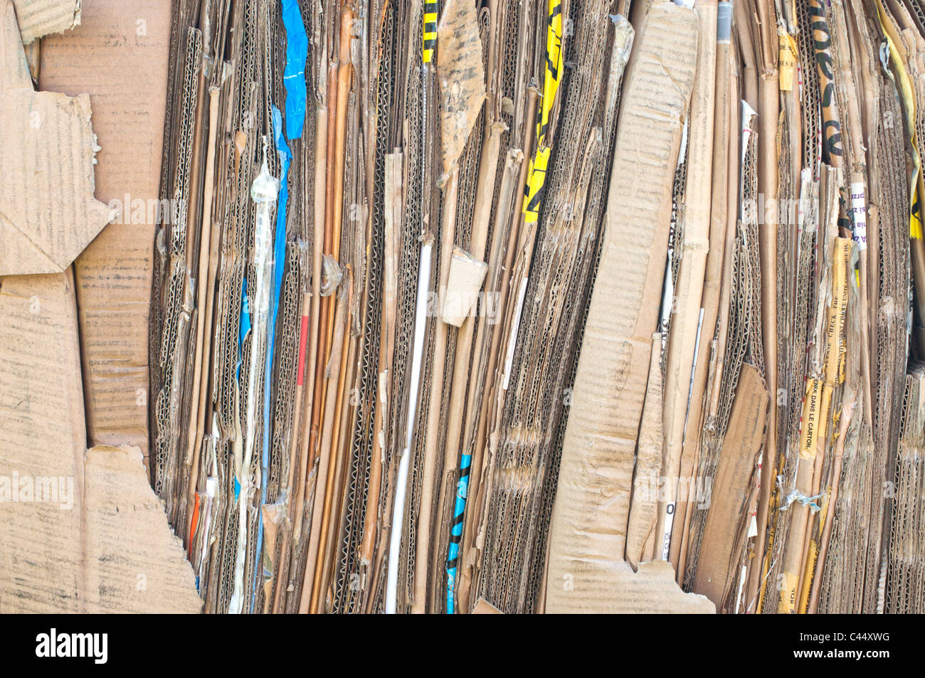 Pile of cardboard. Garbage tied and prepared to be recycled Stock Photo ...