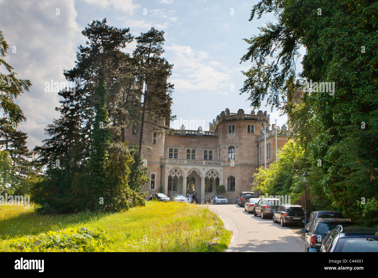 Historic Schloss Eckberg castle amidst lush greenery in Dresden Stock ...