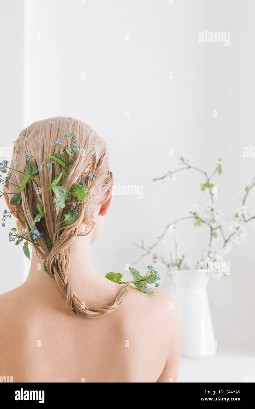 Woman with herbal hair mask Stock Photo - Alamy