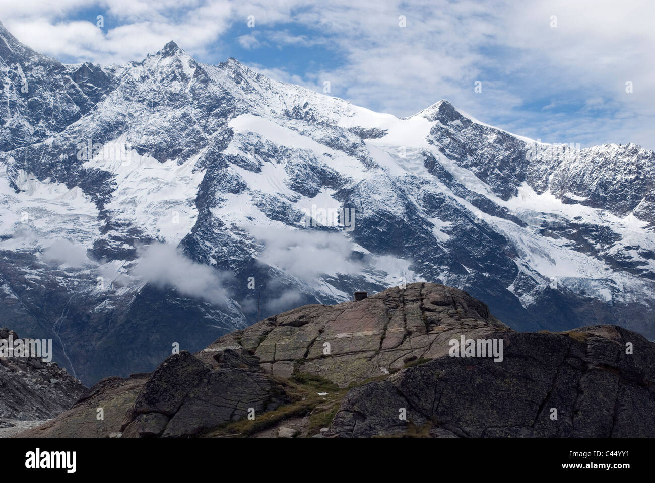 Lenzspitze, Nadelhorn and Ulrichshorn peak view from plattjen, Saas Fee ...