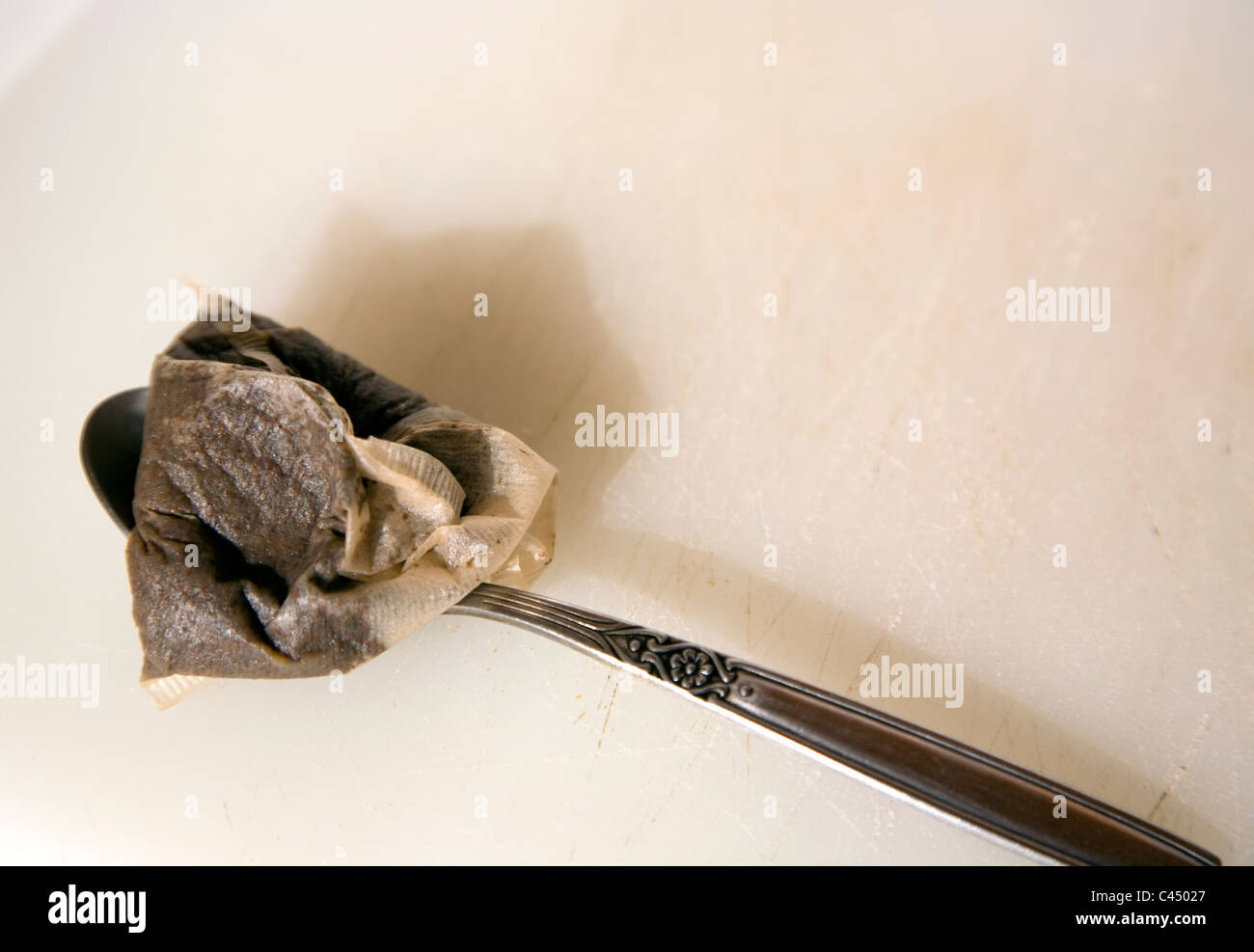 Used Teabag on board Stock Photo - Alamy