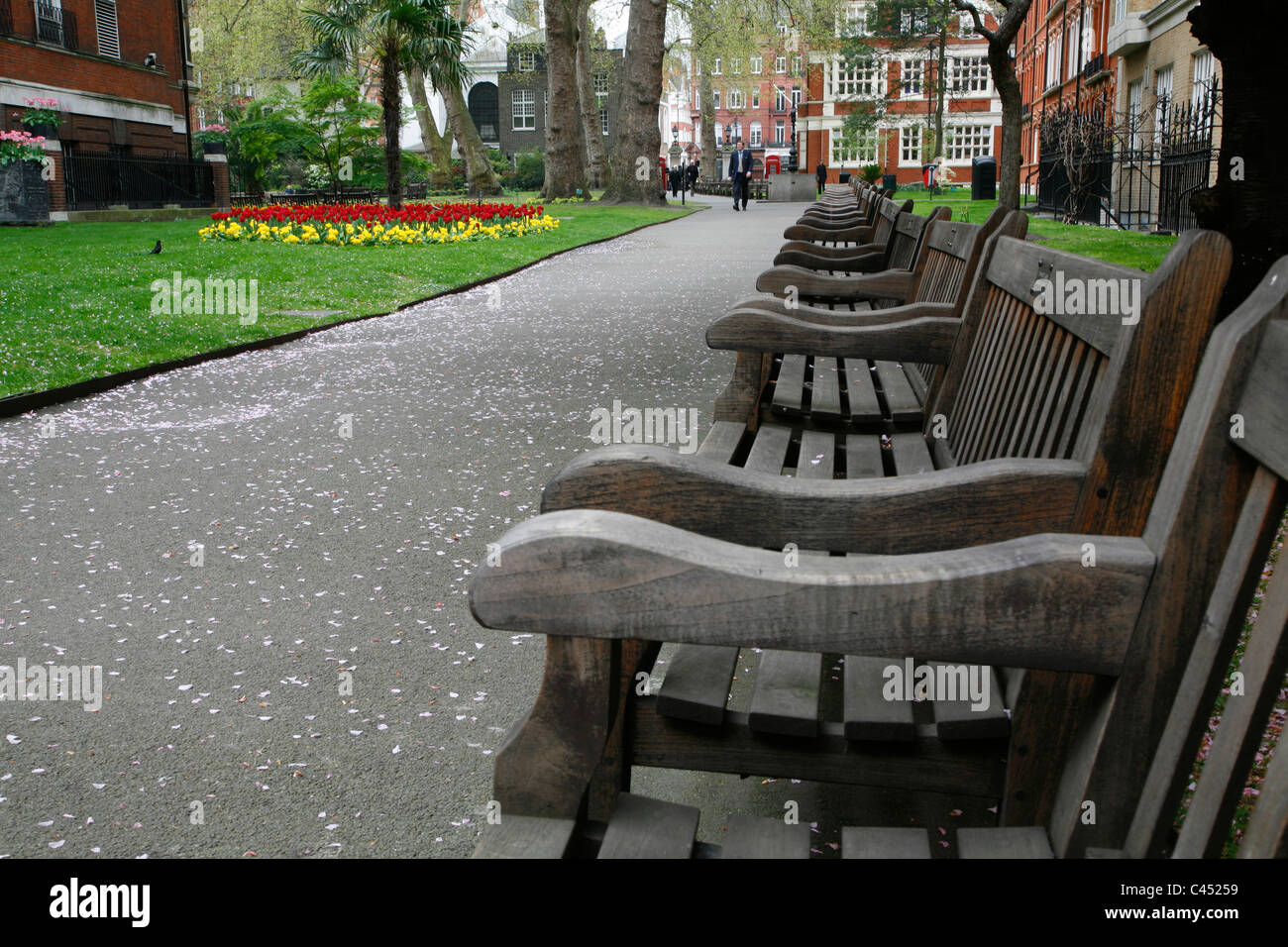 Benches in Mount Street Gardens (aka St George's Gardens), Mayfair ...