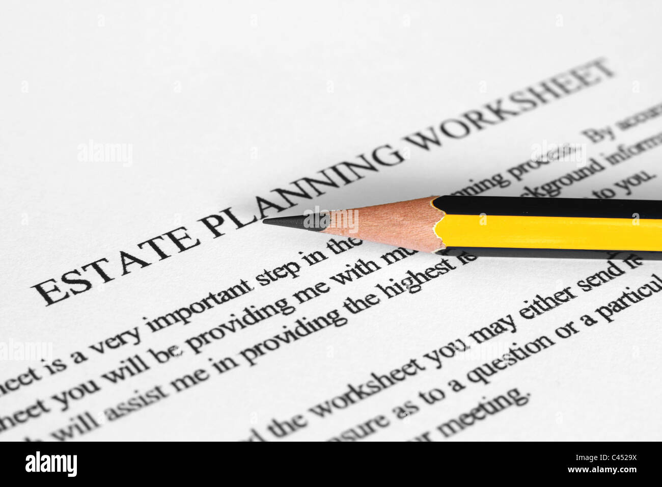 Estate planning worksheet Stock Photo - Alamy