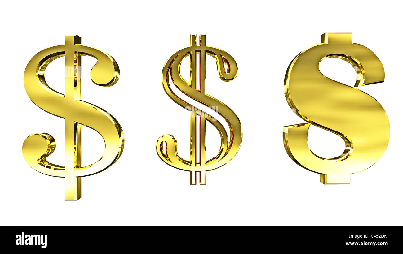 Golden dollar sign on white Stock Photo - Alamy