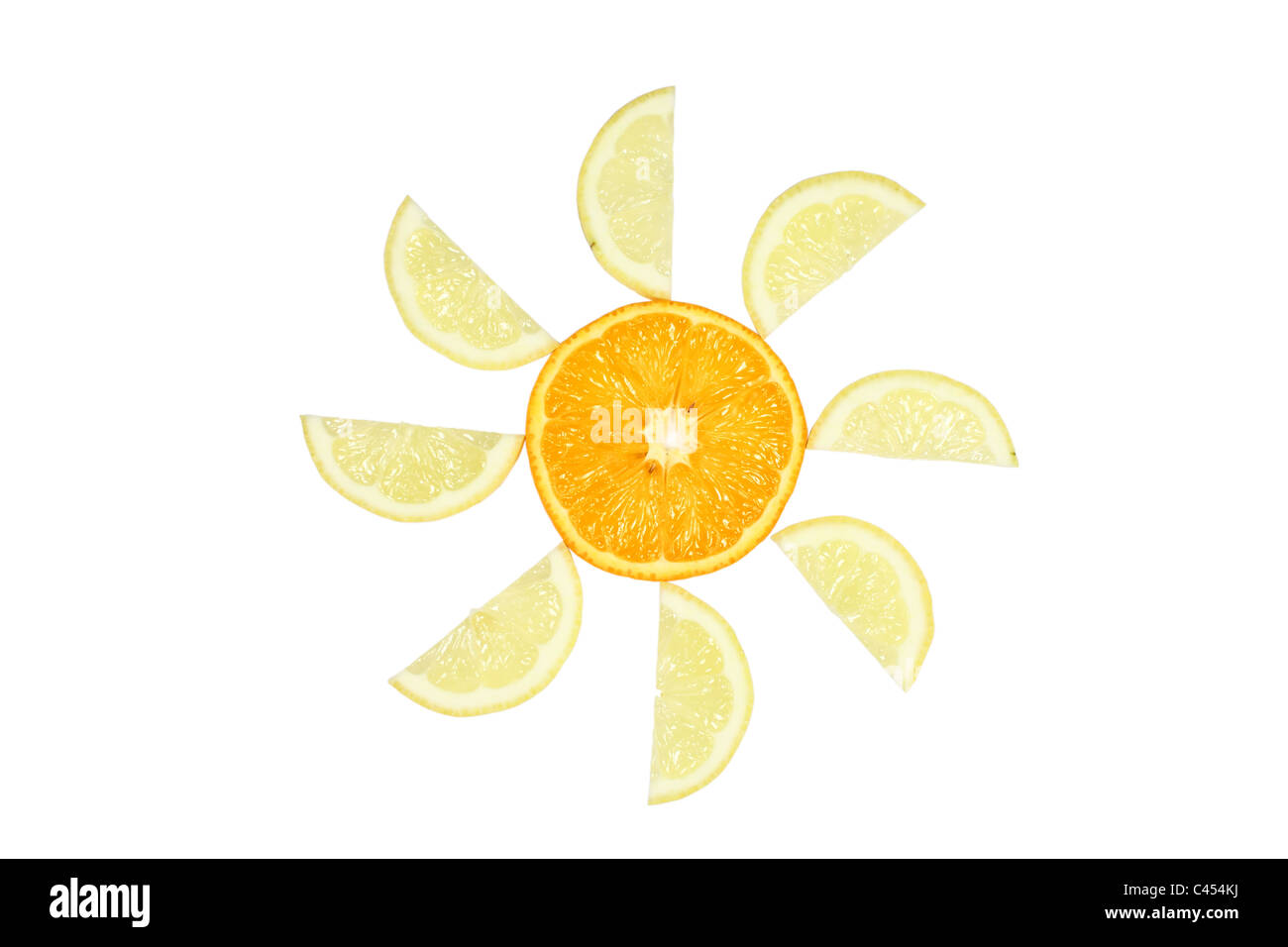 Sun made of orange and lemon slices isolated on white Stock Photo - Alamy