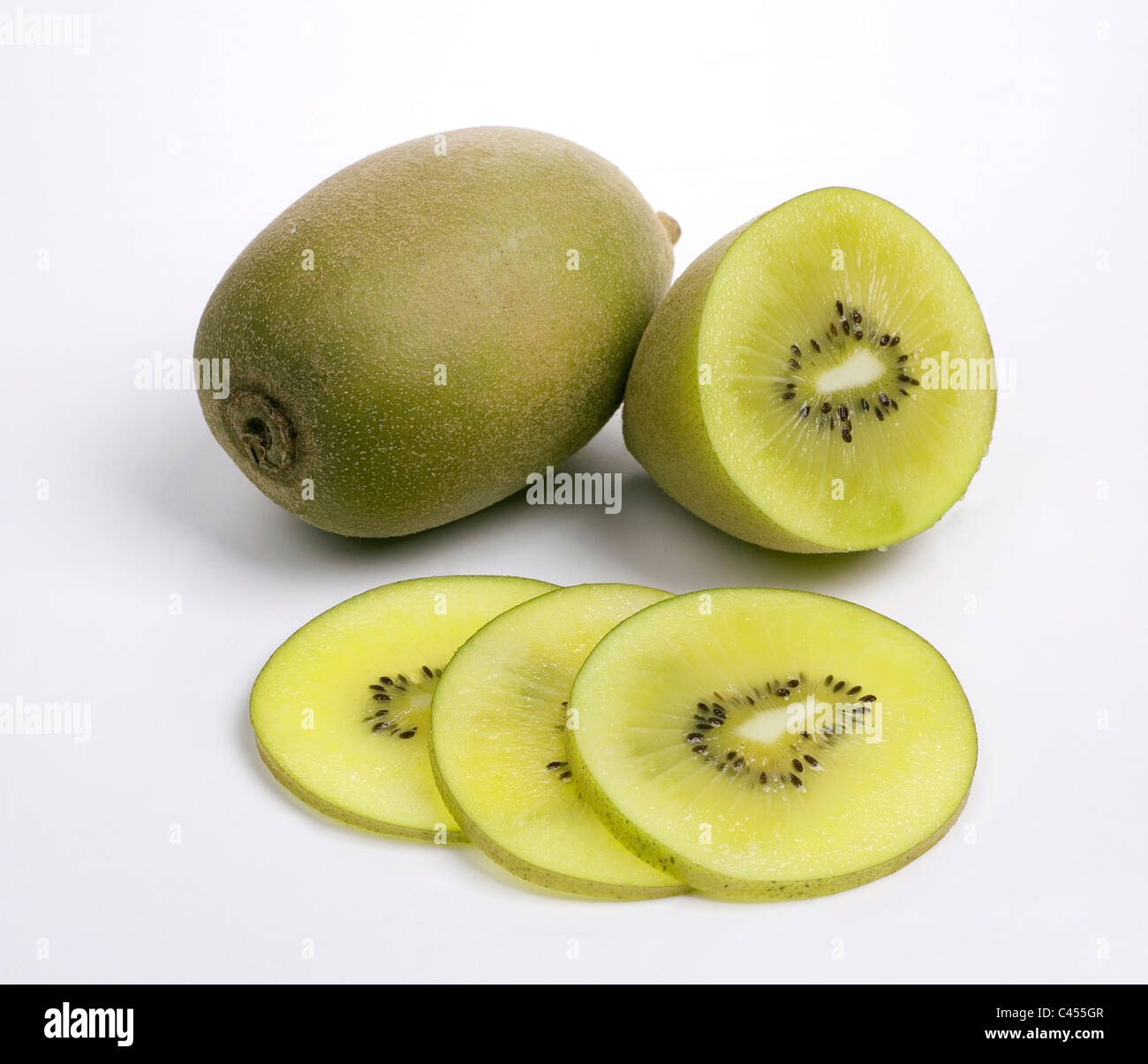 Whole and sliced golden kiwi fruit on white background, close-up Stock ...