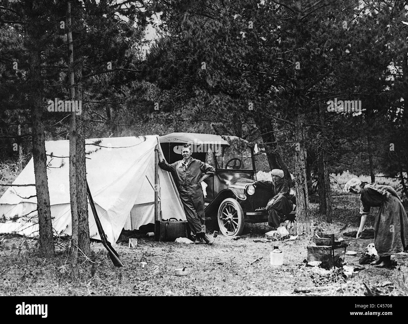 Woman camping on vacation in Black and White Stock Photos & Images - Alamy