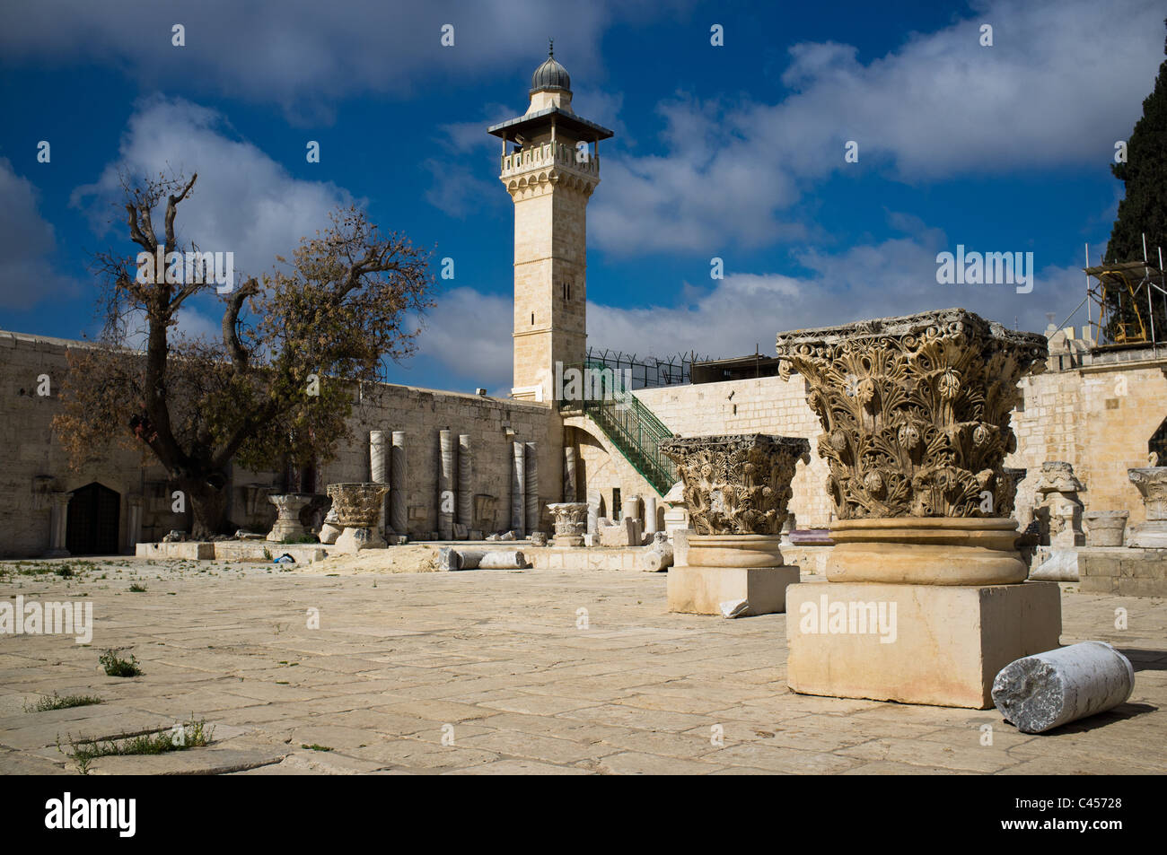 A courtyard and minaret on the south-west side of the Al-Aqsa Mosque ...