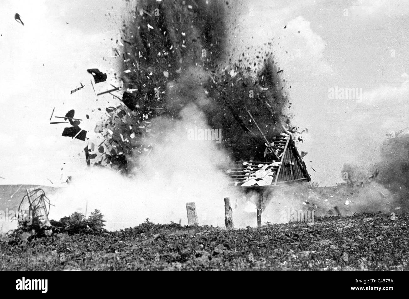 Explosion in destroyed house Black and White Stock Photos & Images - Alamy