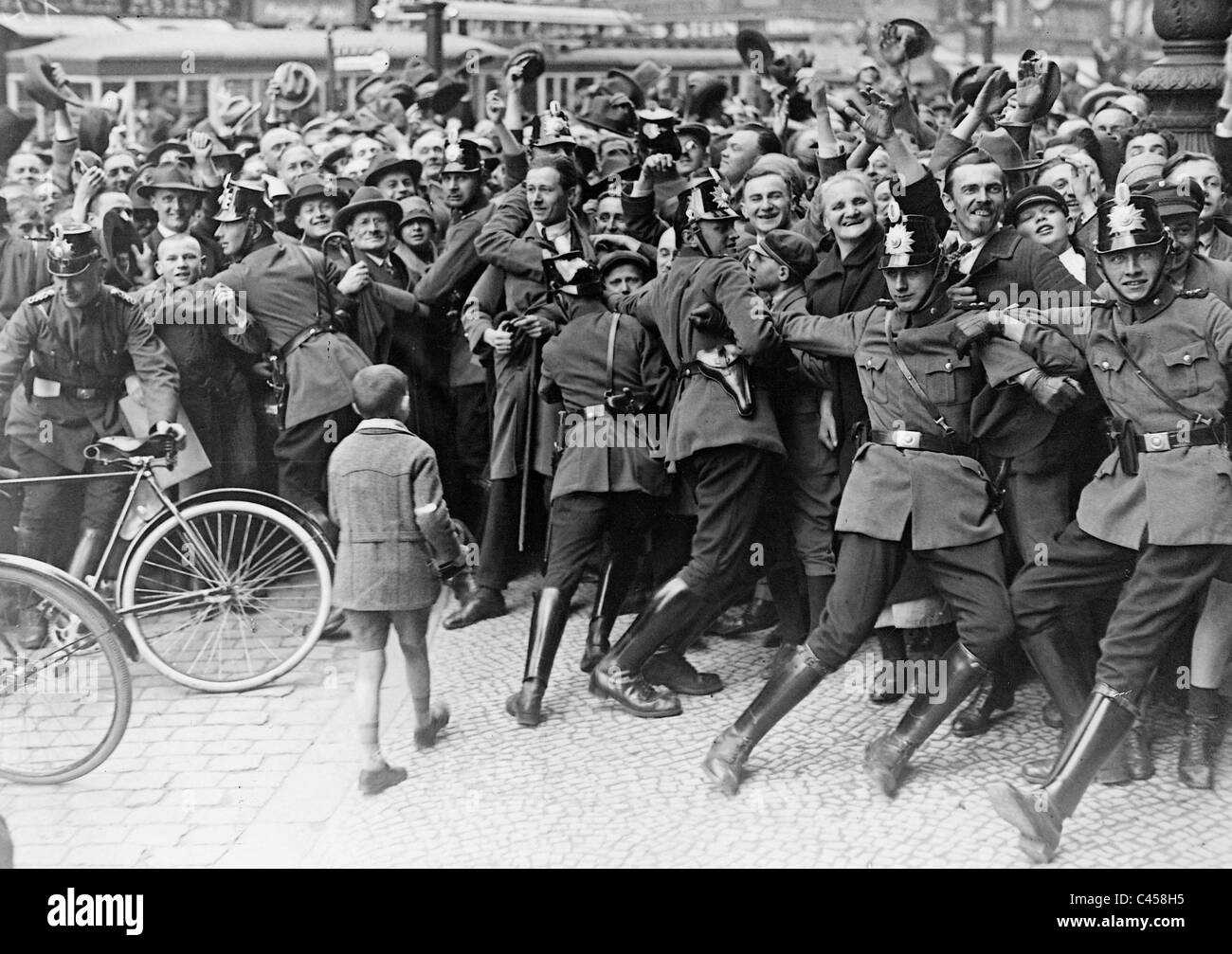 Police cordon off a crowd, 1928 Stock Photo - Alamy
