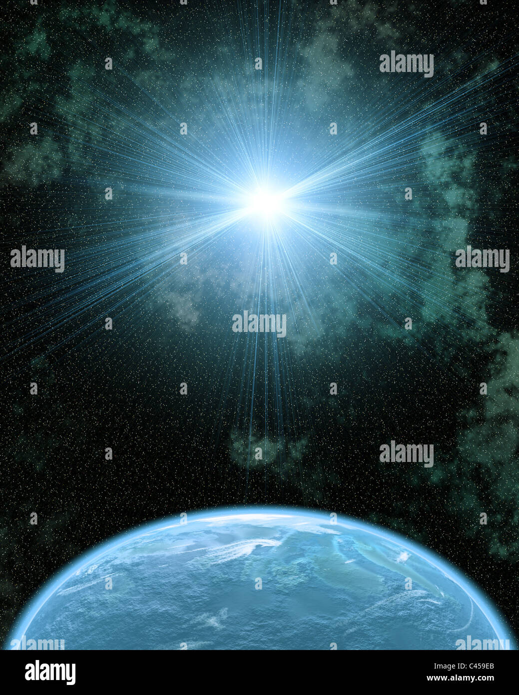 Planet, sun and stars Stock Photo - Alamy