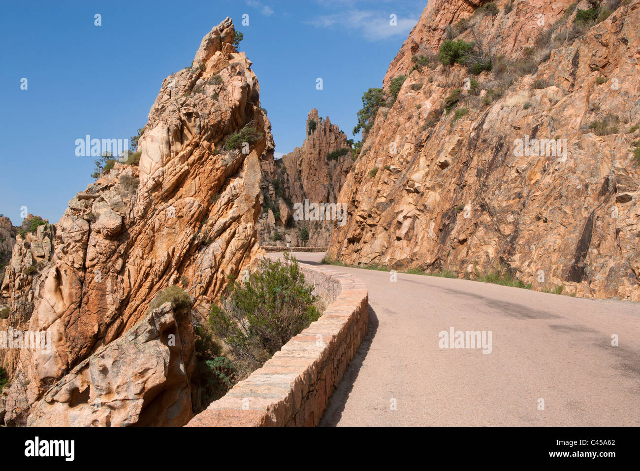 Corsica, Piana, Les Calanches, View of mountain road Stock Photo - Alamy