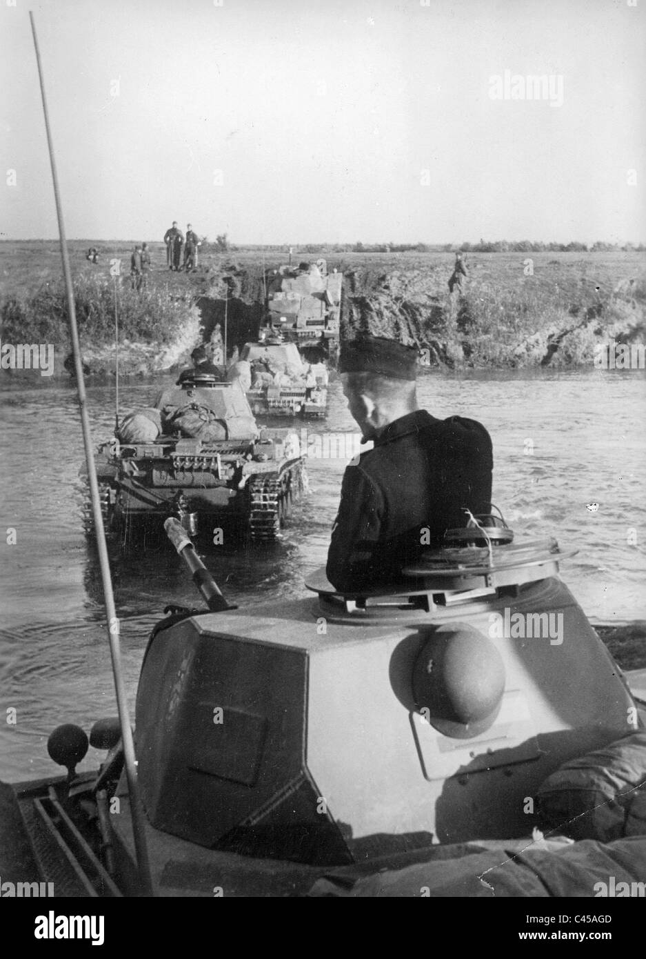 German tank column crosses a river on the Eastern front, 1941 Stock ...