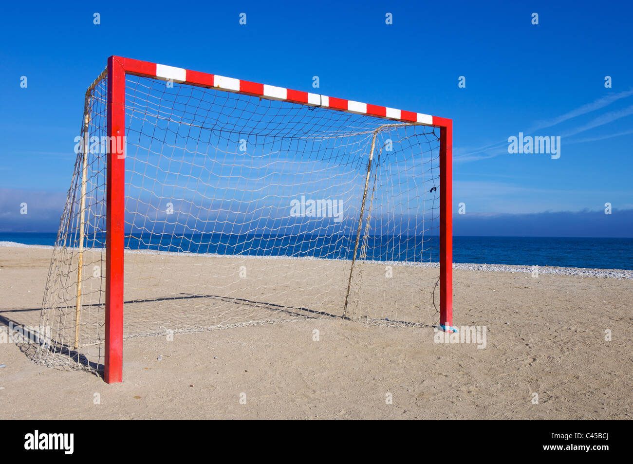 red and white goal with blue sky Stock Photo - Alamy