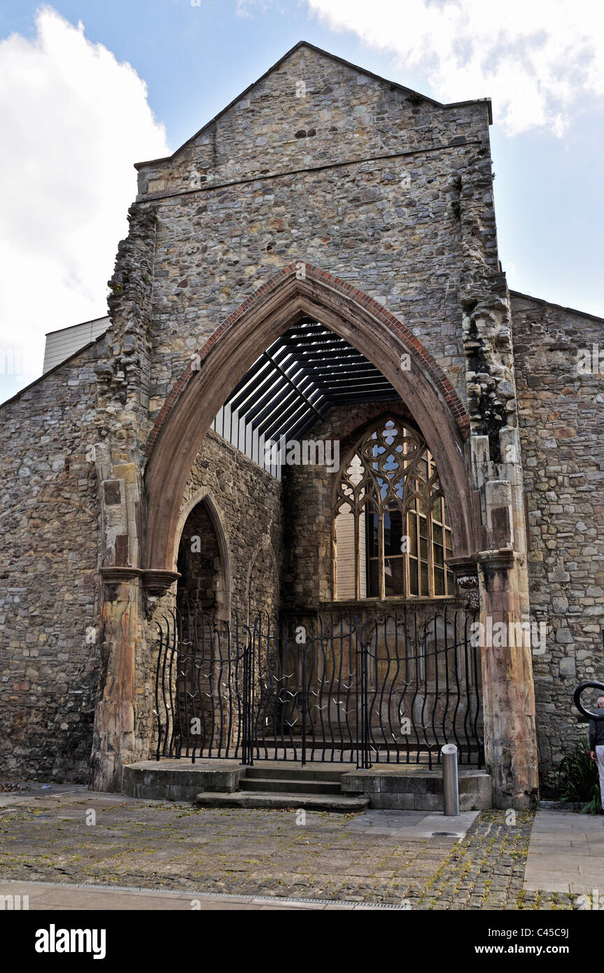 The restored ruin of 13th century Holyrood Church damaged in WW2, which ...