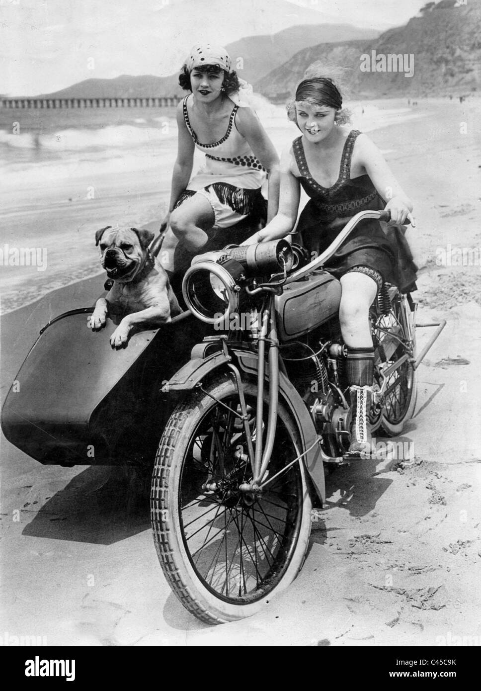Women drive motorcycle sidecar Black and White Stock Photos & Images ...