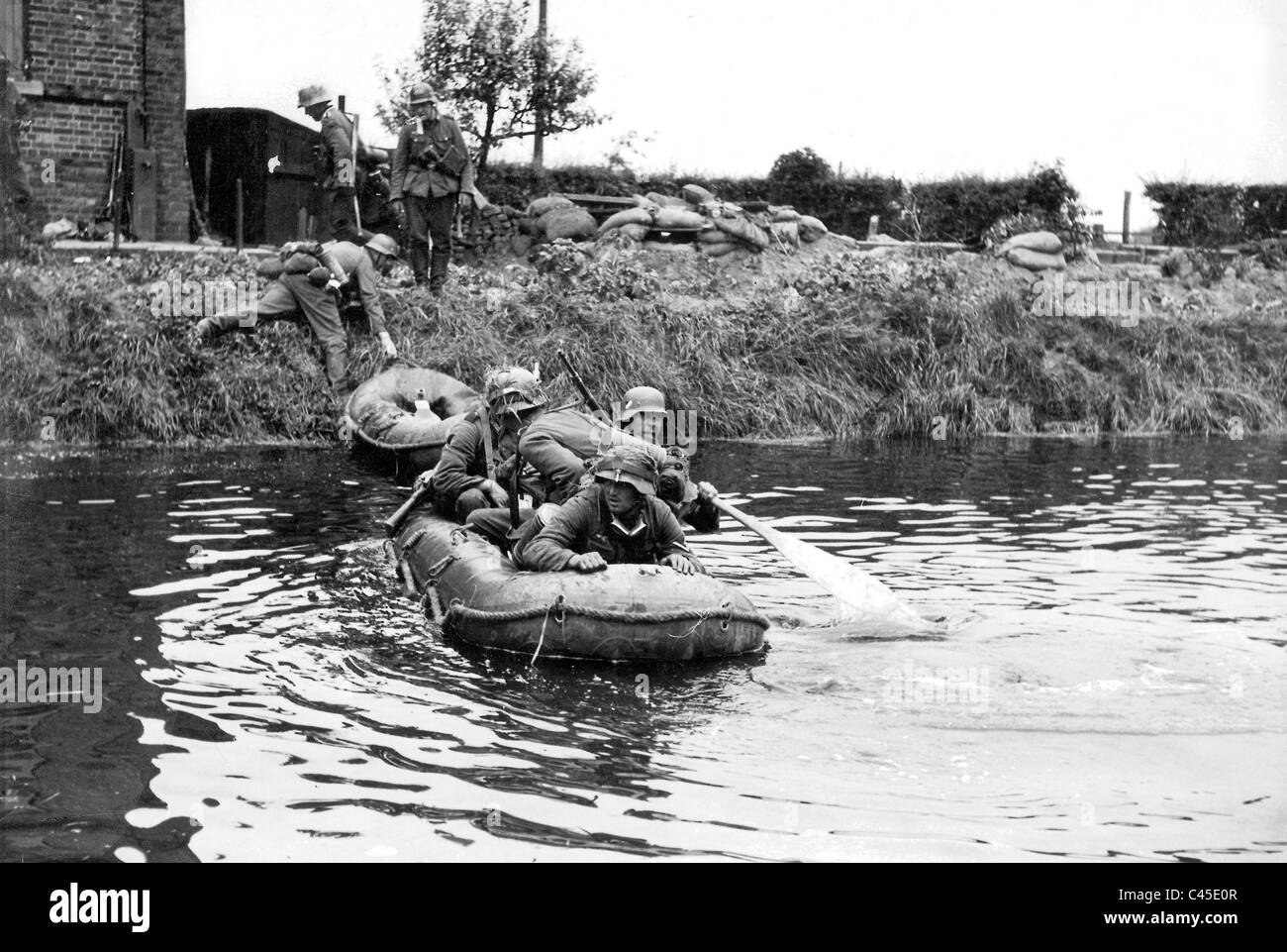 German pioneers at a river crossing Stock Photo - Alamy