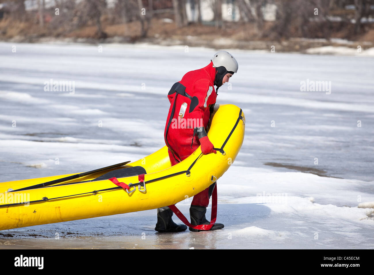 Search and rescue worker, wearing cold water survival gear on the ...