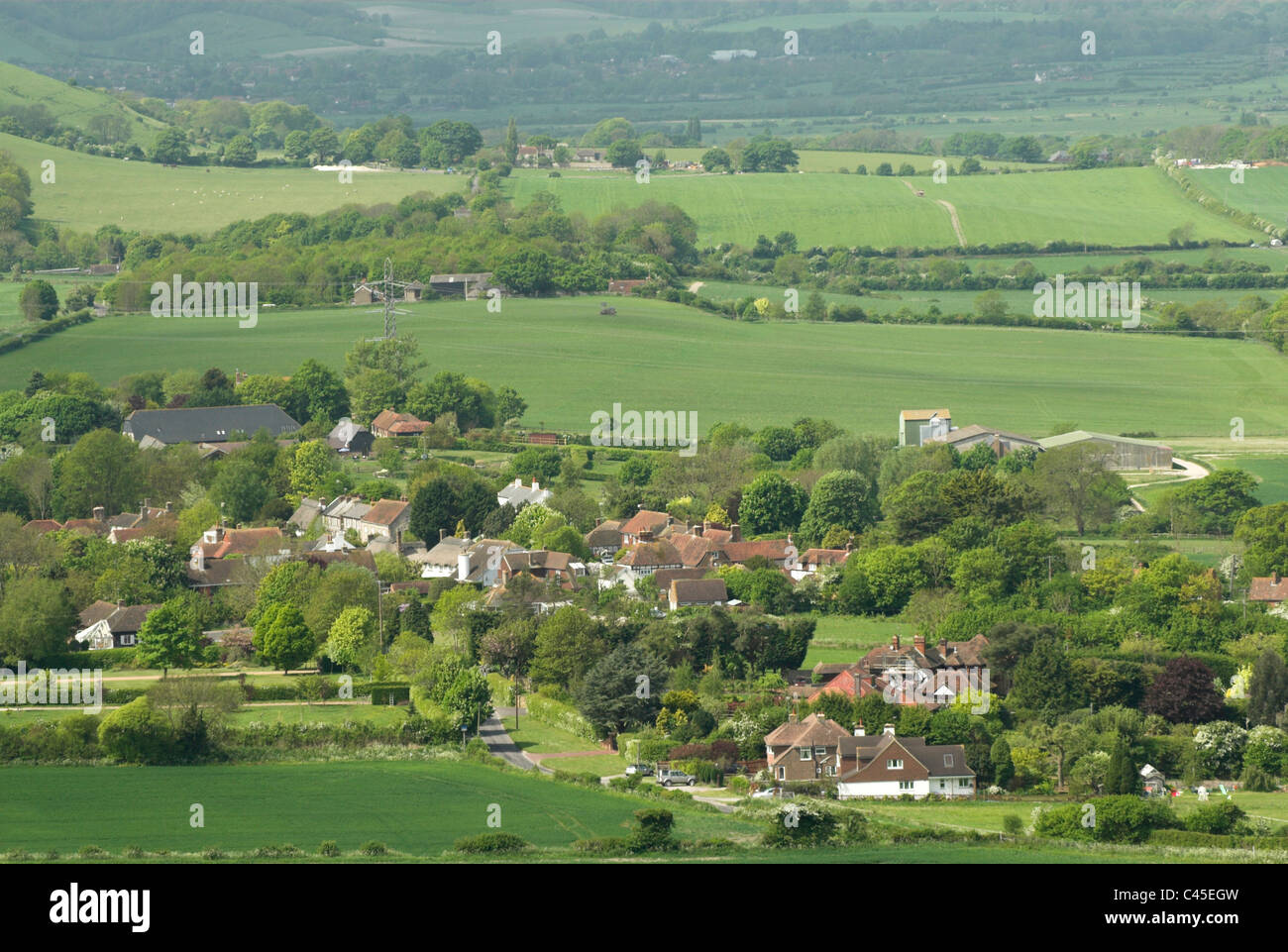 Looking over the village of Fulking and the surrounding countryside ...