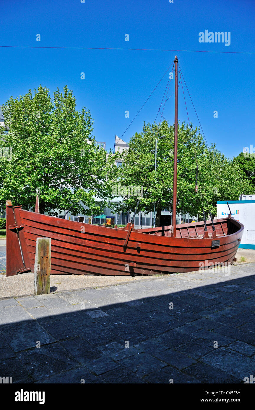 A replica clinker-built 14th century medieval cargo boat embedded in ...