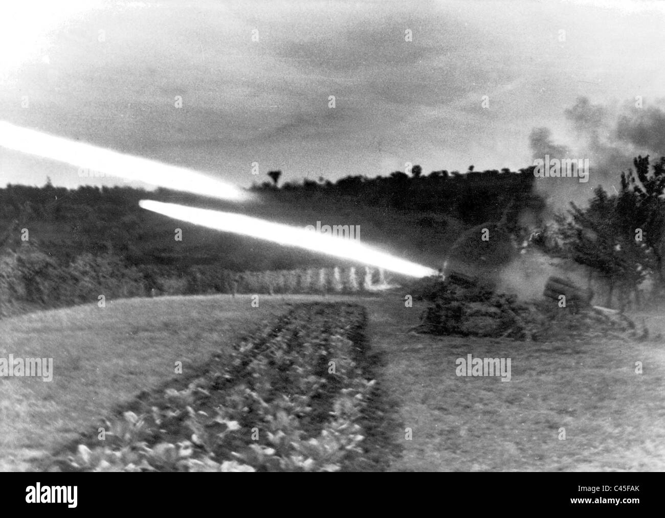 German rocket launcher fires on the front in Italy, 1944 Stock Photo ...