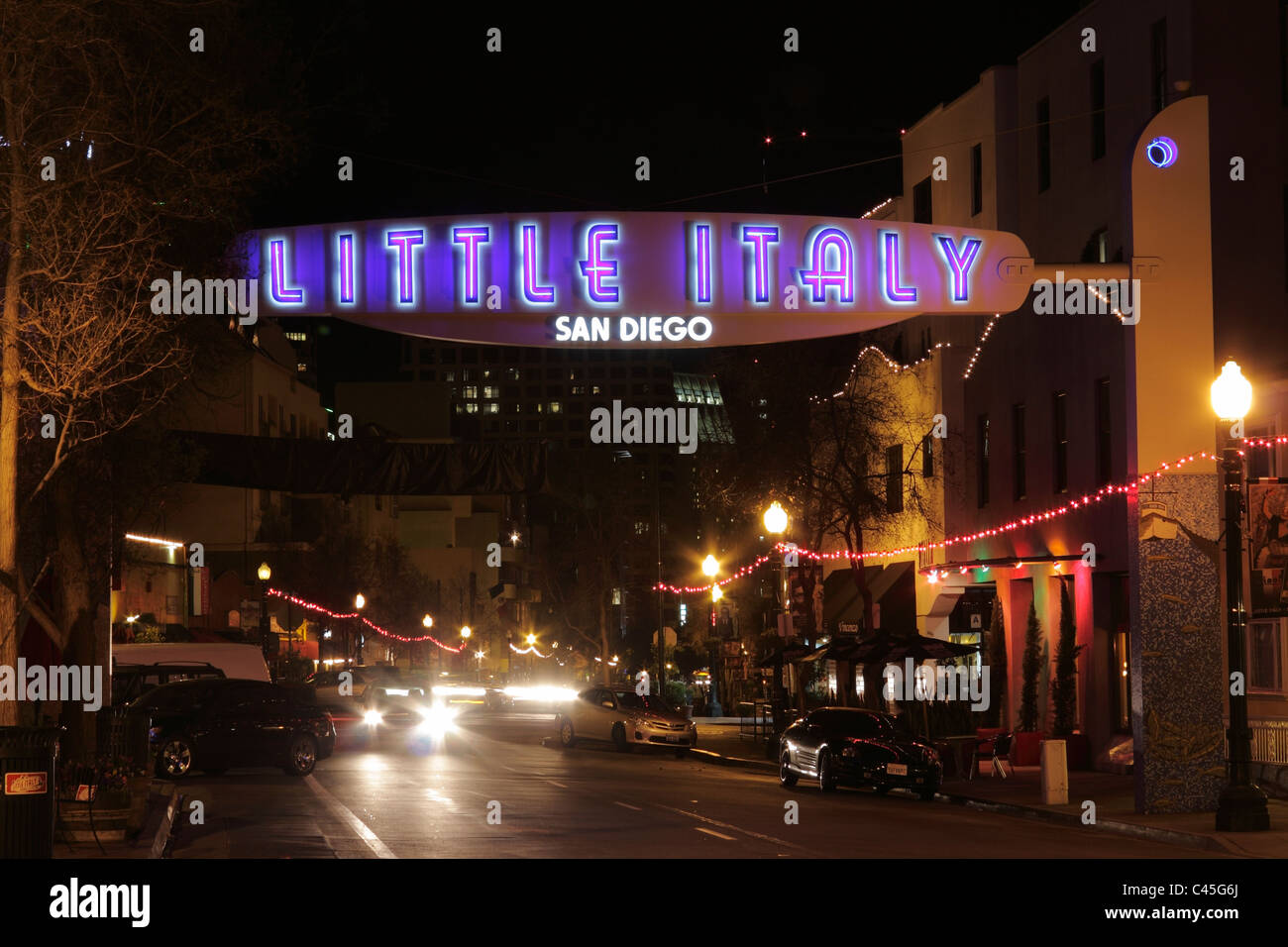 Street night neon sign ca lights urban city scene hi-res stock ...