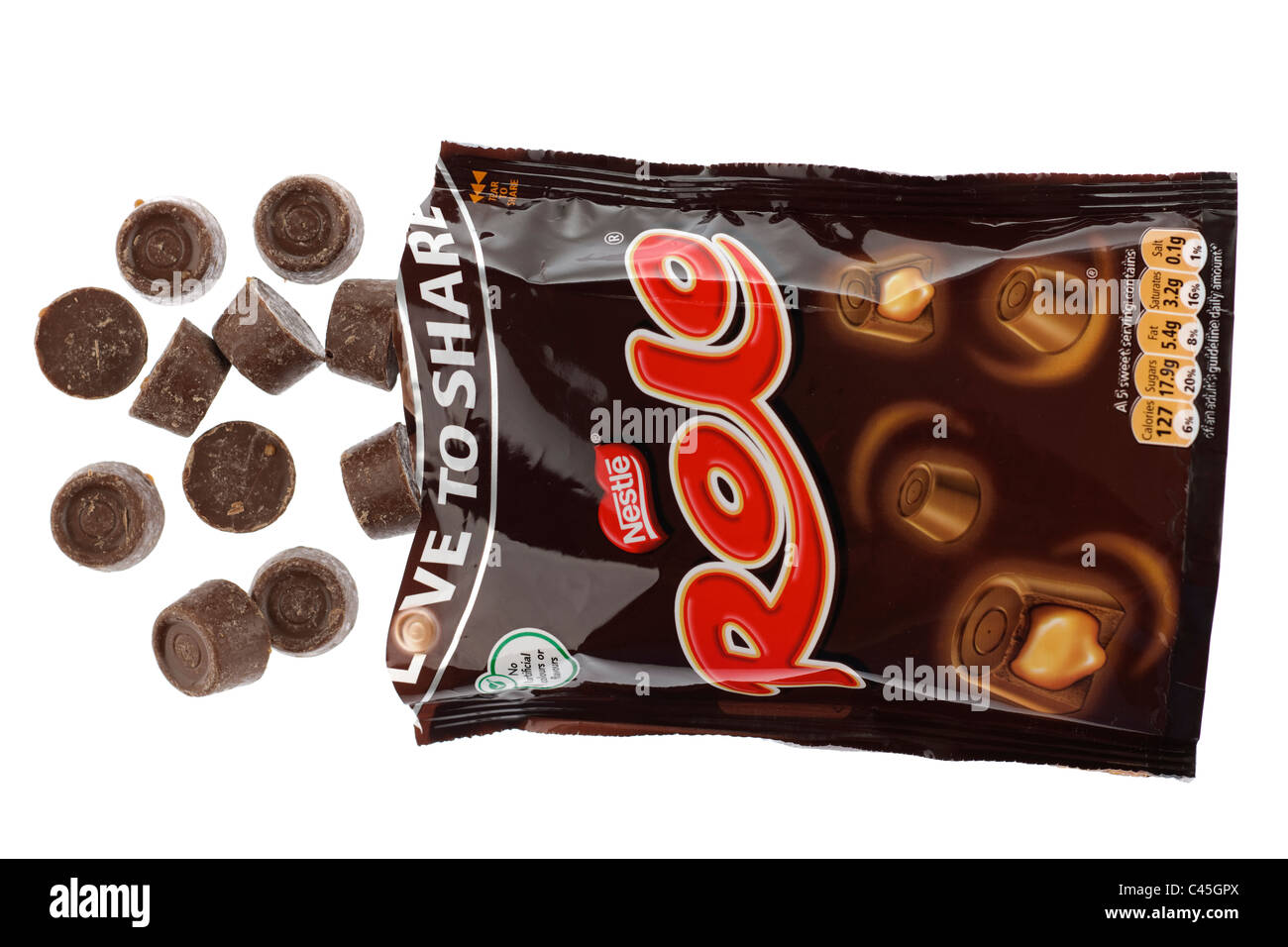 Opened bag of Nestle Rolo chocolates Stock Photo - Alamy
