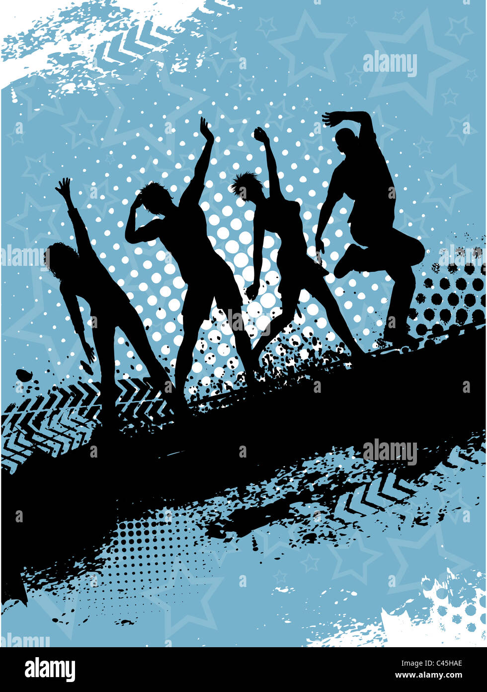 Silhouettes of people dancing on grunge background Stock Photo - Alamy