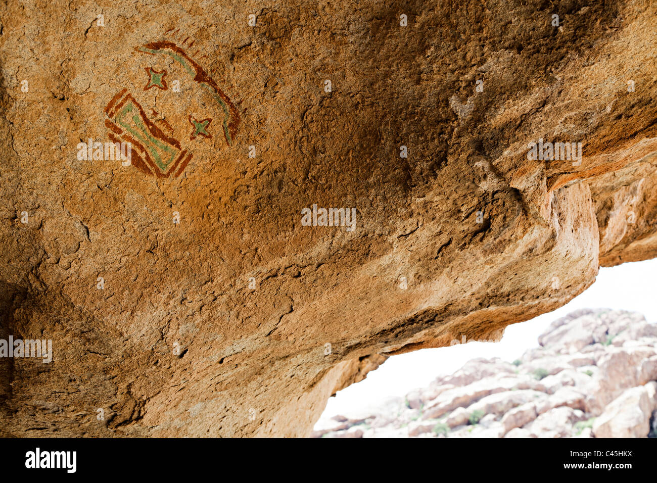 Mask pictograph on rock painting at Hueco Tanks State Historic Site ...