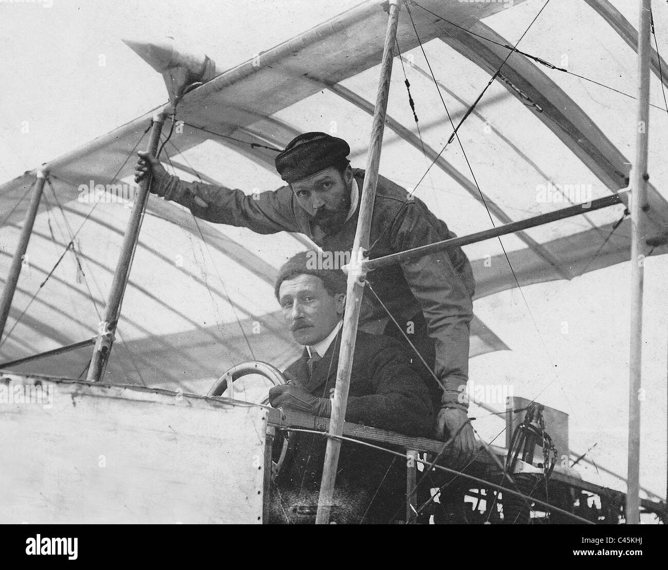 Henri Farman and Pelagrange in an airplane, 1900 Stock Photo - Alamy