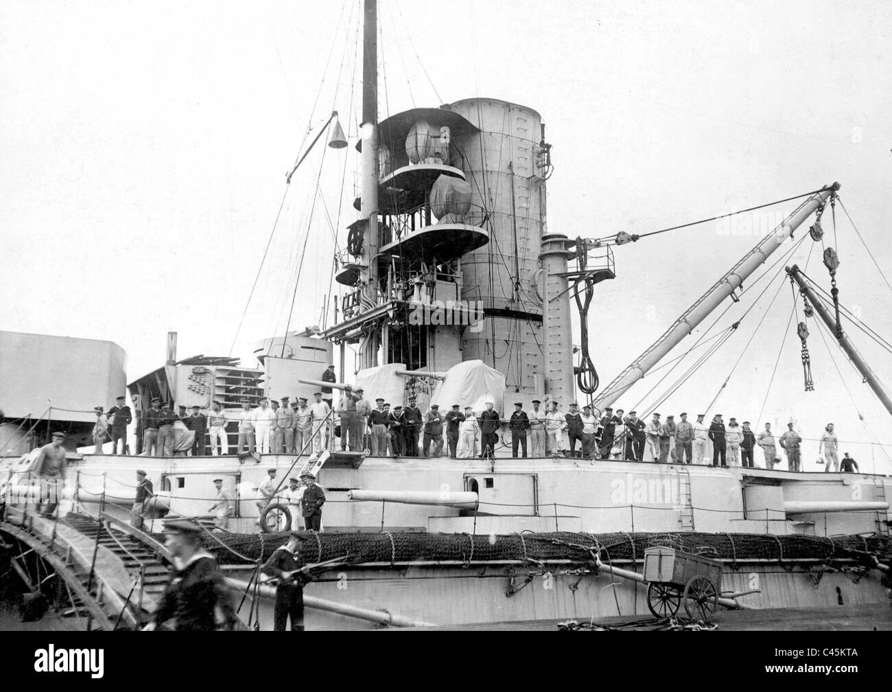 War ship 'Friedrich der Grosse' in the harbor, 1916 Stock Photo - Alamy