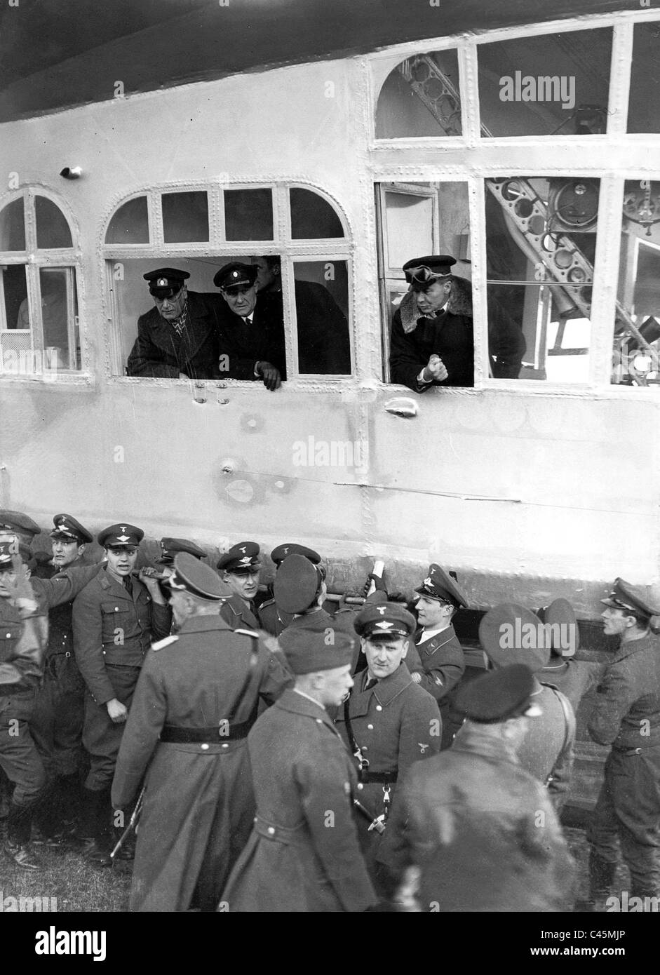 The airship 'Graf Zeppelin I '(LZ 127) while landing, 1935 Stock Photo ...