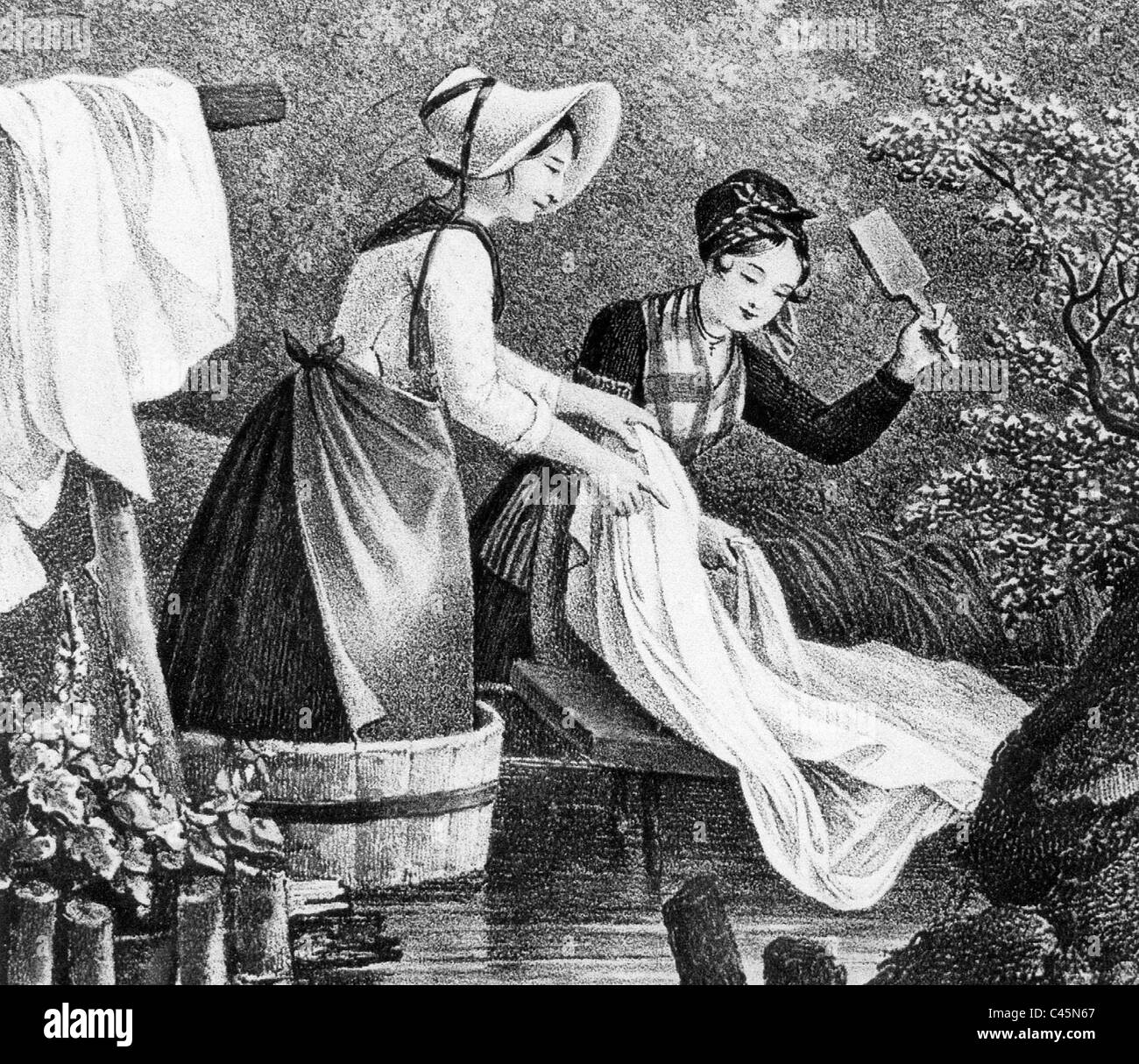 Doing laundry at the beginning of the 19th Century Stock Photo - Alamy