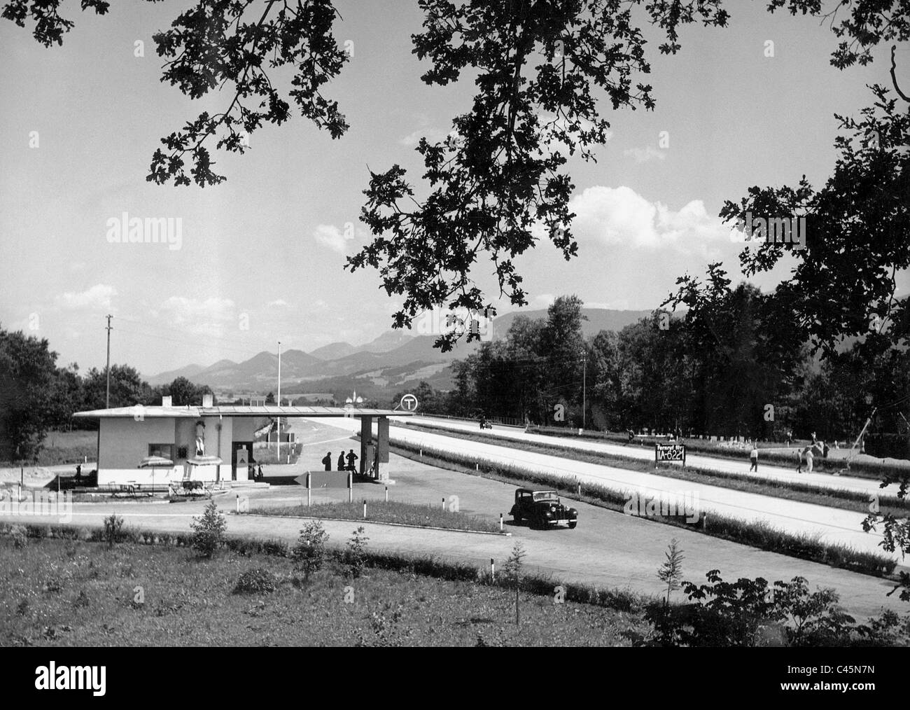 Gas station on the Reich highway Munich-Salzburg, 1938 Stock Photo - Alamy
