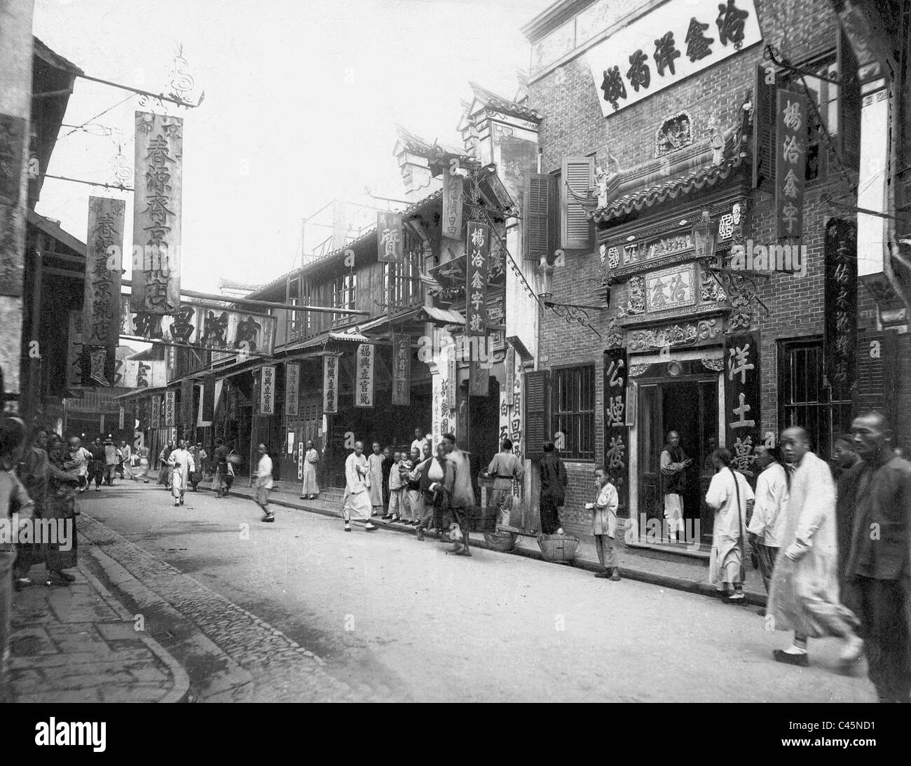 Line of shops street Black and White Stock Photos & Images - Alamy