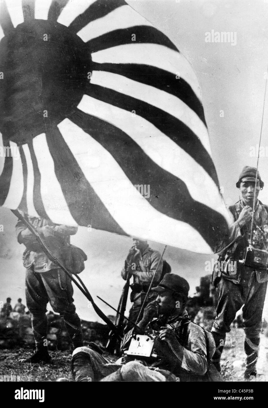 Japanese Flag During Ww2 Black And White