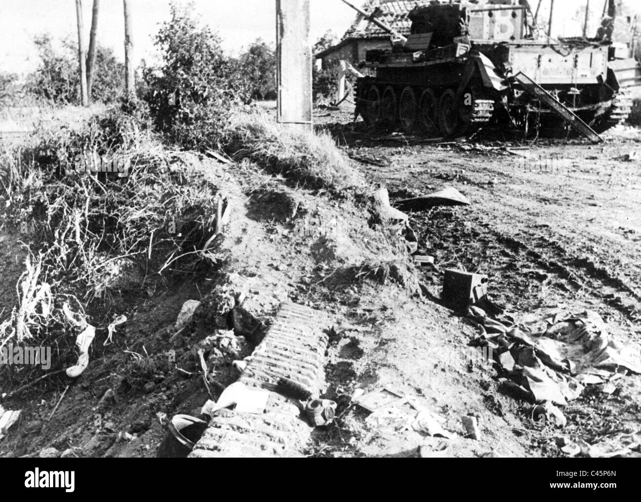 Shot down American tank on the Western Front, 1944 Stock Photo - Alamy
