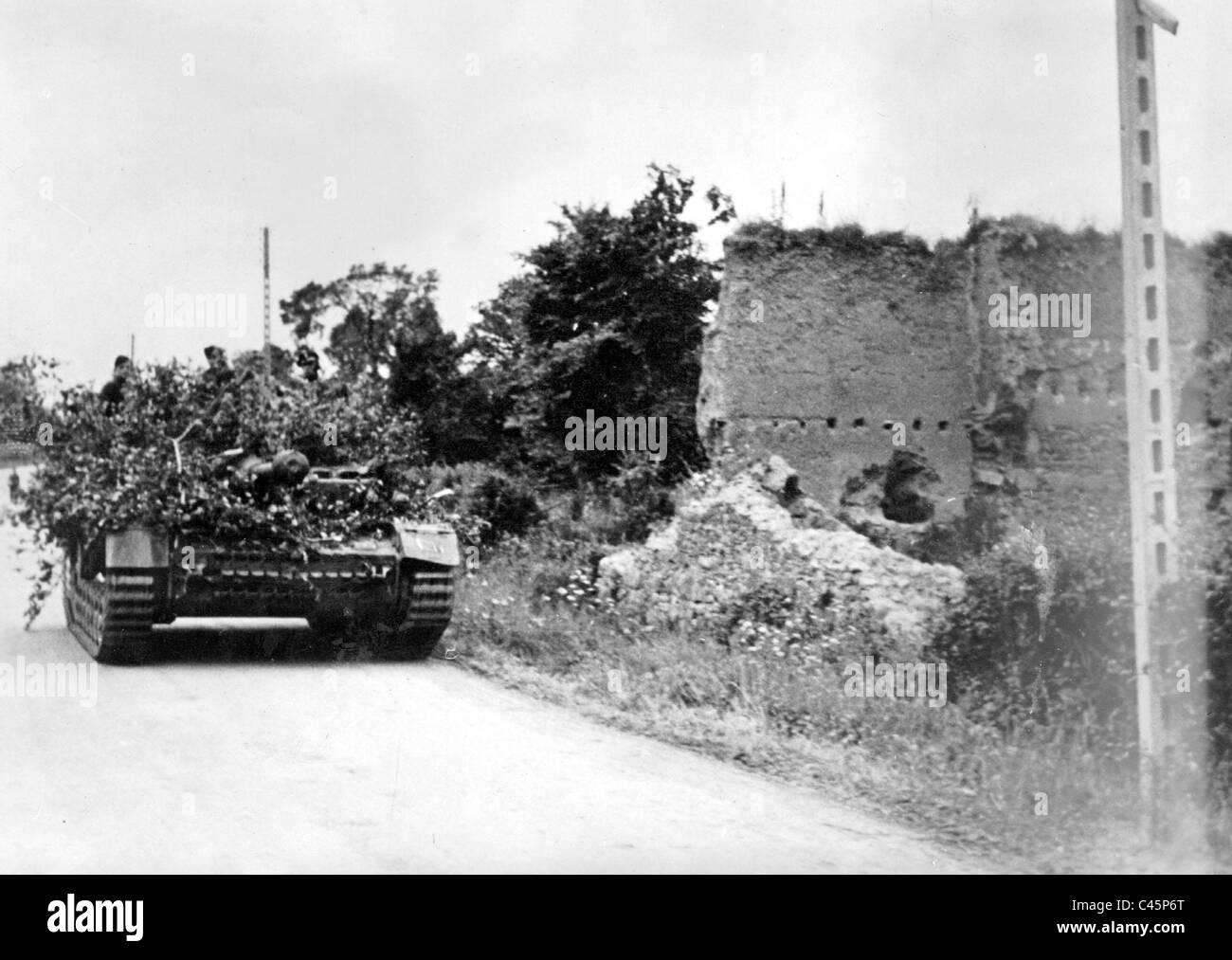German assault gun on a street on the Western Front, 1944 Stock Photo ...