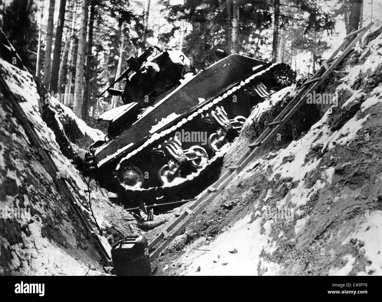 Shot down American tank during the Ardennes Offensive, 1944 Stock Photo ...