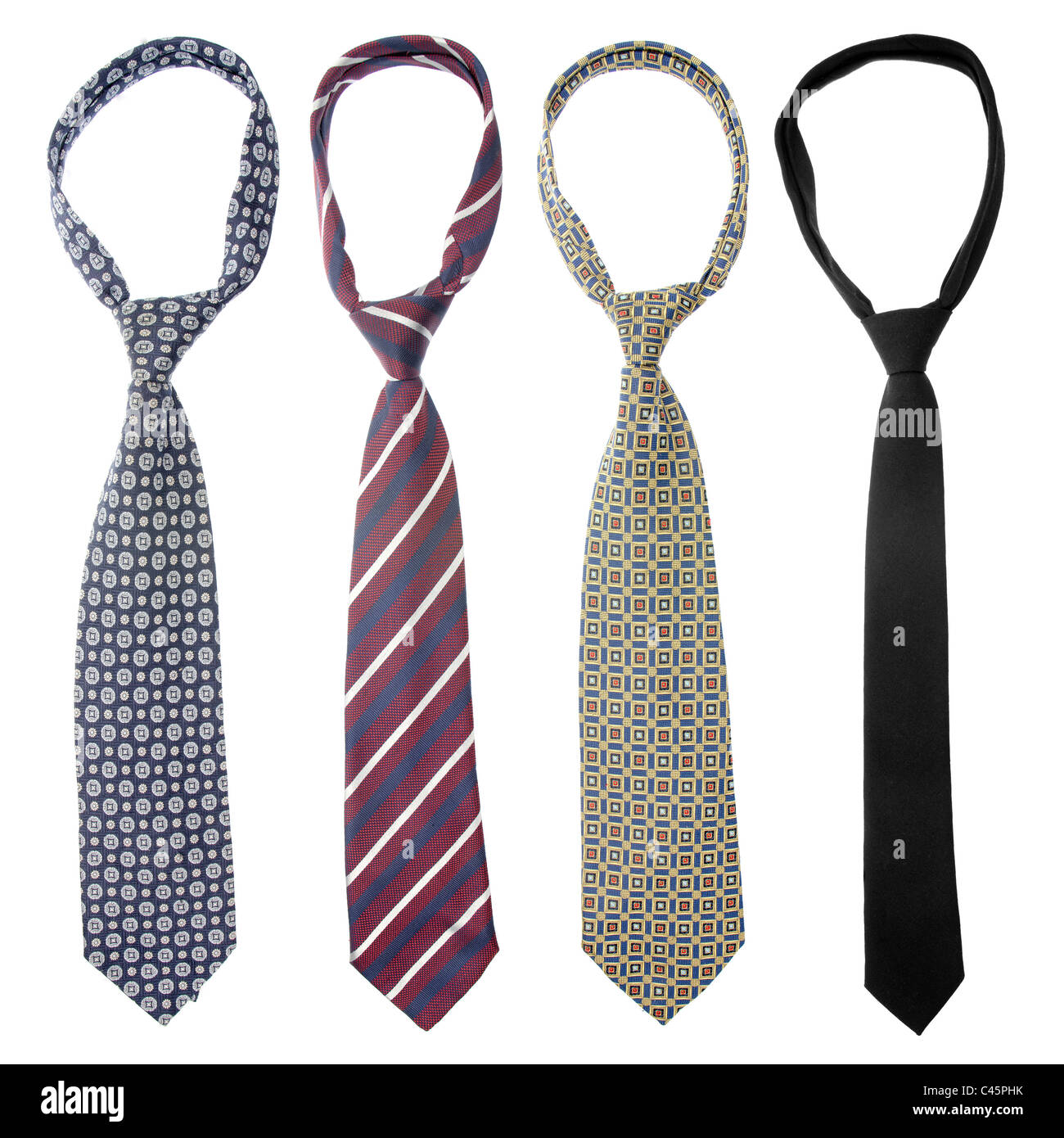 Set of four ties isolated on white background Stock Photo - Alamy