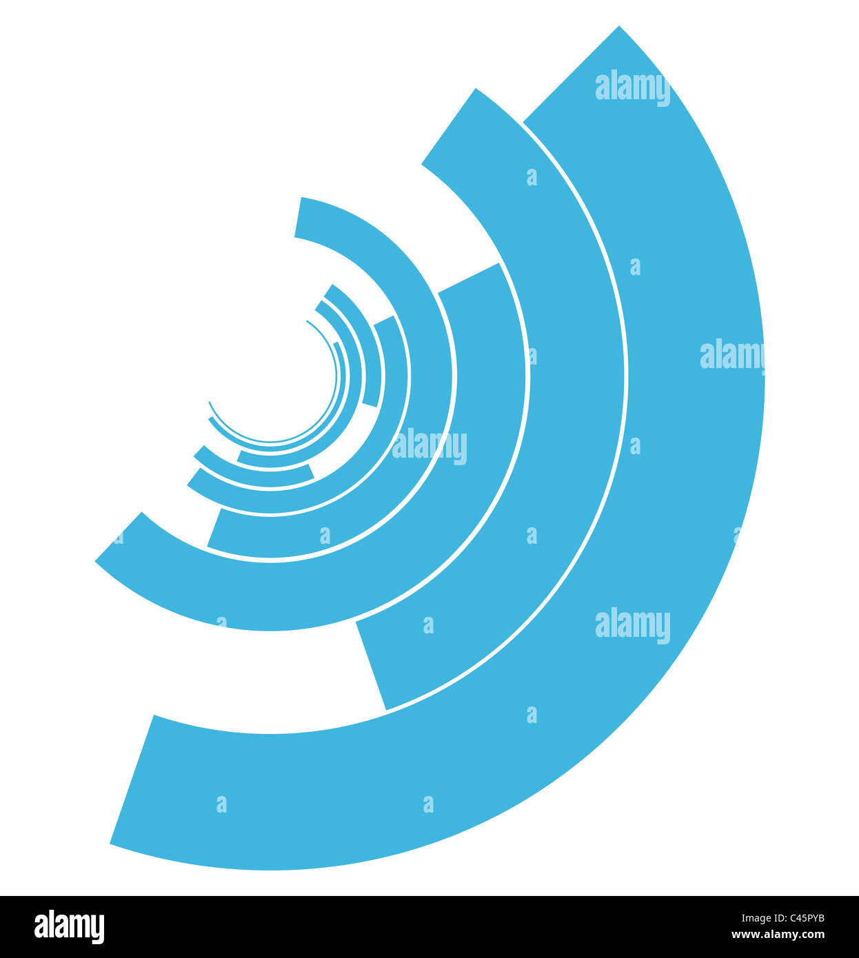 Blue concentric lines communication signal abstract concept on white ...
