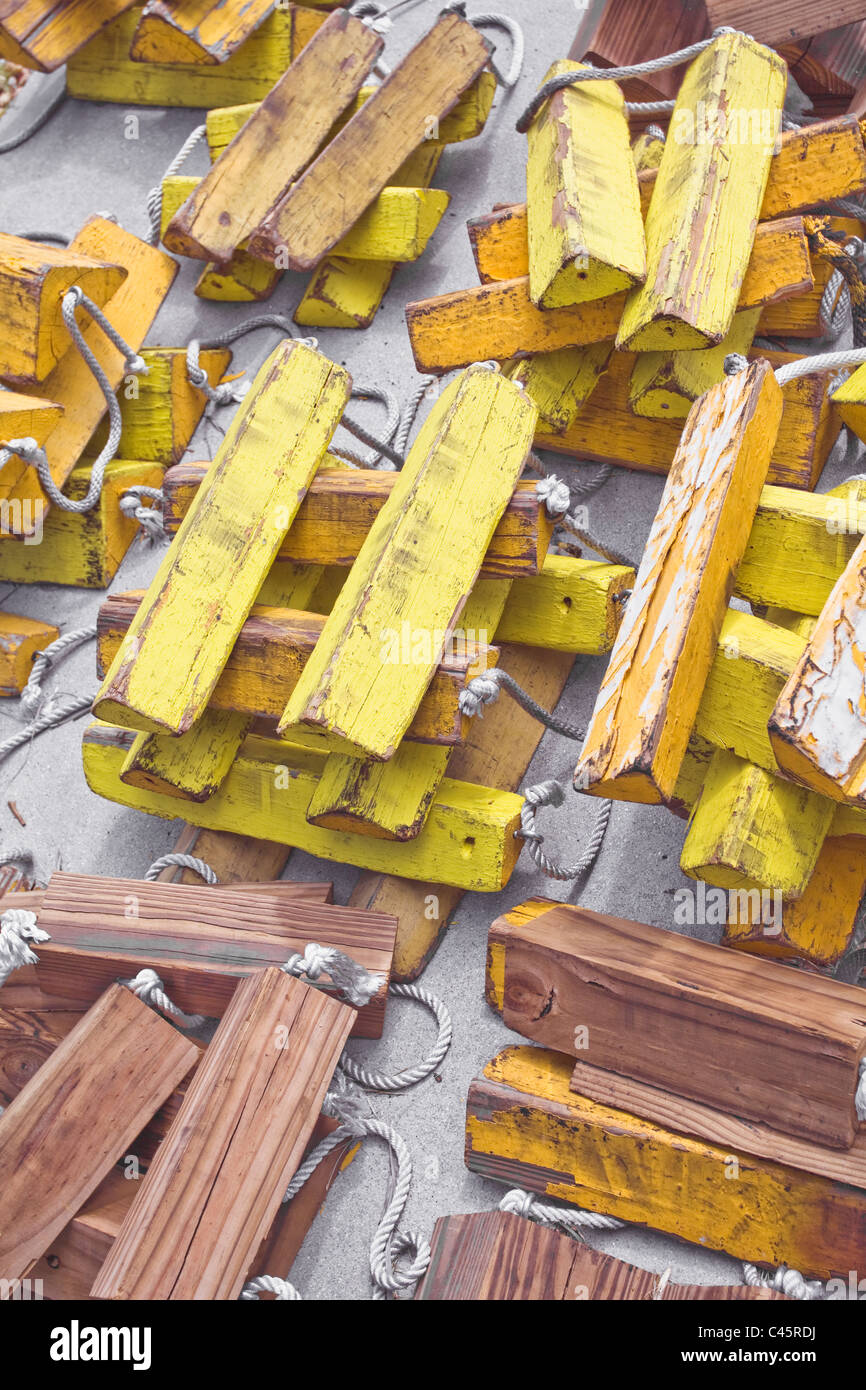stacks of wheel chocks for use at a small airport Stock Photo - Alamy