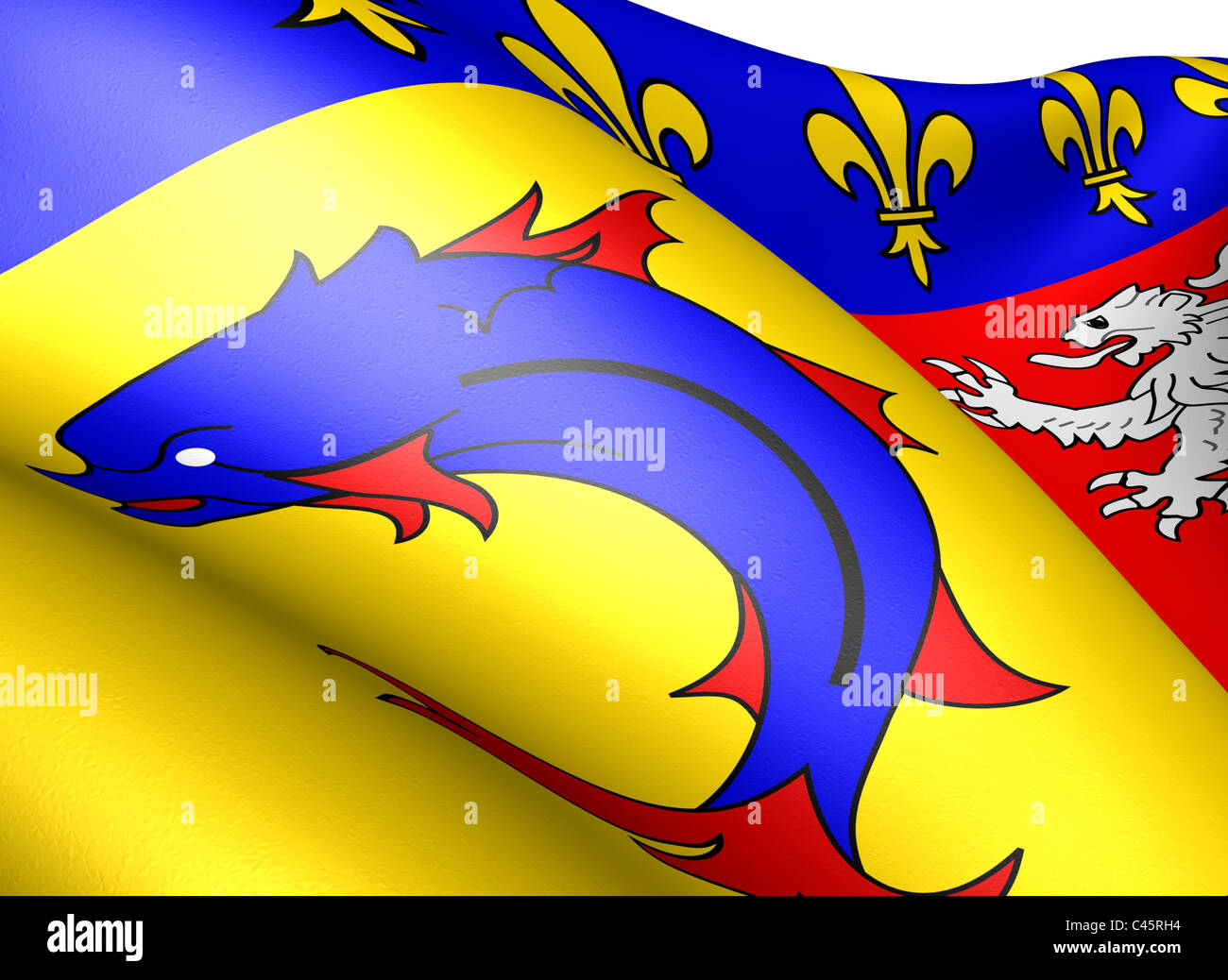 Flag of Rhone-Alpes, France. Close up Stock Photo - Alamy