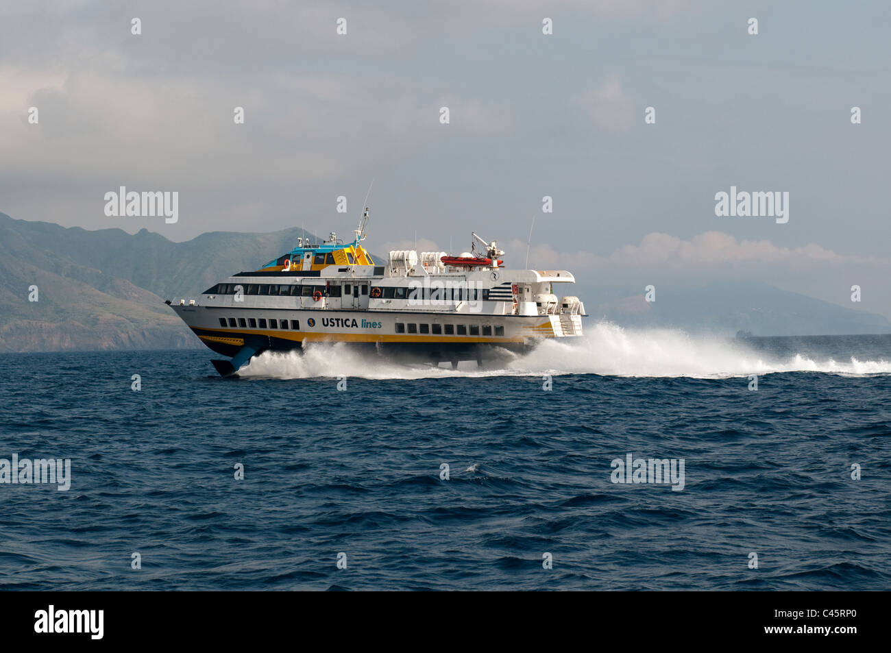 Hydrofoil ships - main way connecting Aeolian islands. Hundreds of ...