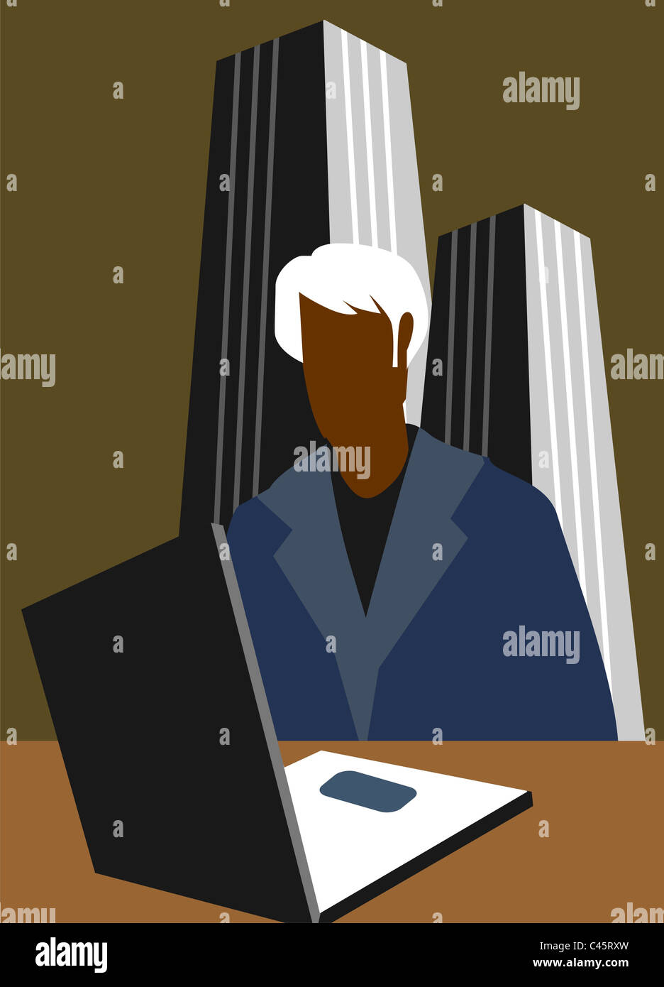 Illustration of silhouette of a man working with computer Stock Photo ...