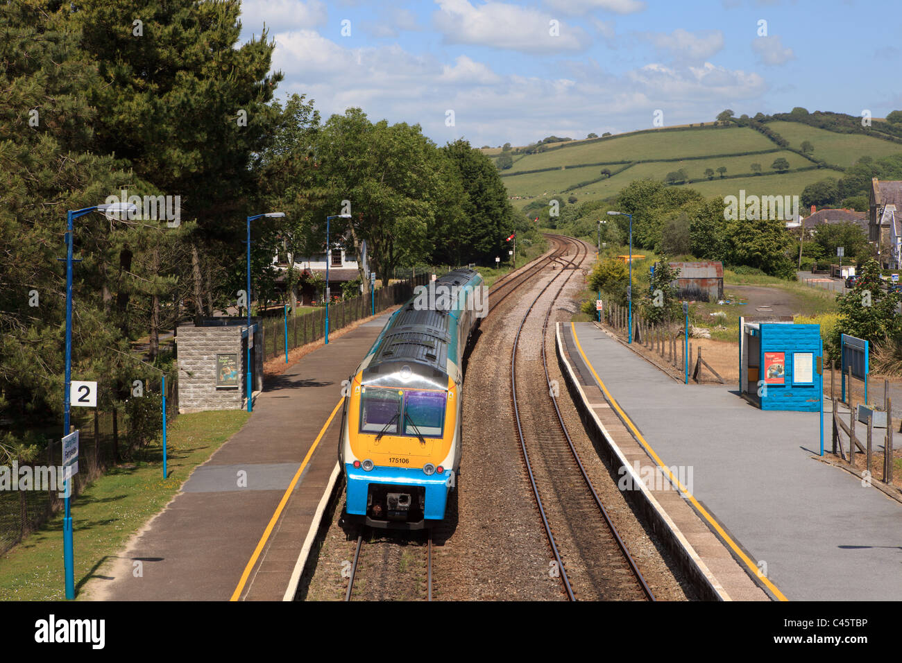 Train arriving at Ferryside, near Llanelli, Carmarthenshire, South ...