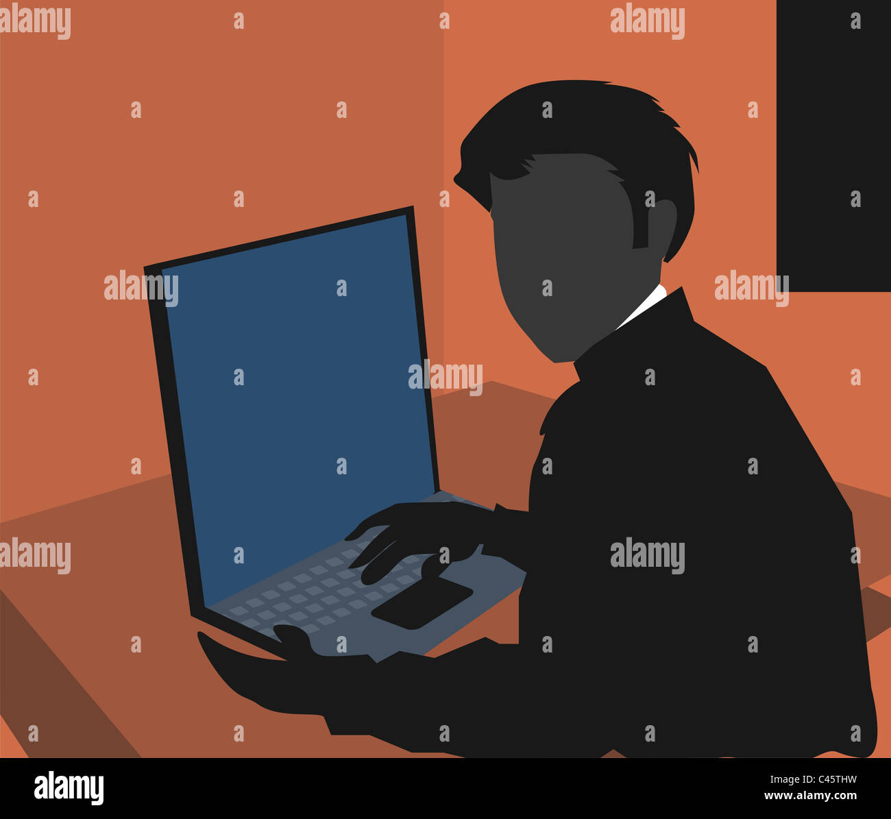 Illustration of a man working in computer Stock Photo - Alamy