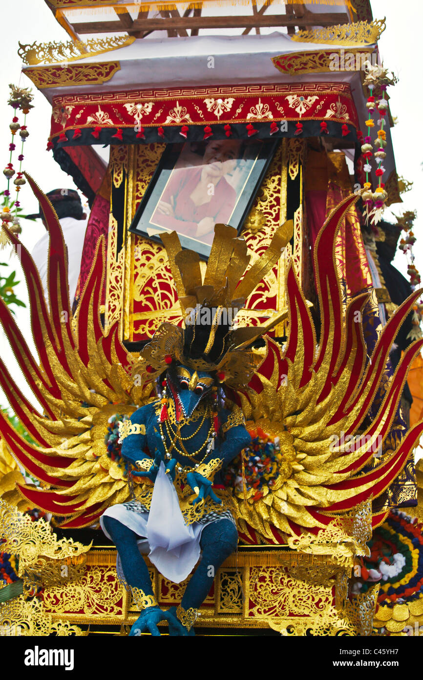 A Hindu style CREMATION PROCESSION where the dead body is transported ...